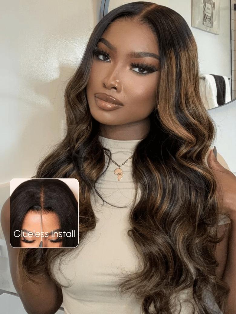 Nadula 50% Off Flash Deal Borwn Highlight Body Wave Wig 13x1 T Part and 7x5 Byebye Knots Human ...