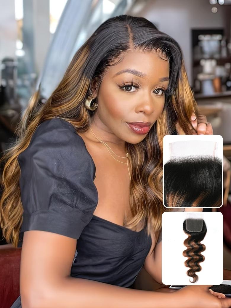 Nadula Ombre Brown Highlights Body Wave Virgin Human Hair 4x4 Free Part ...