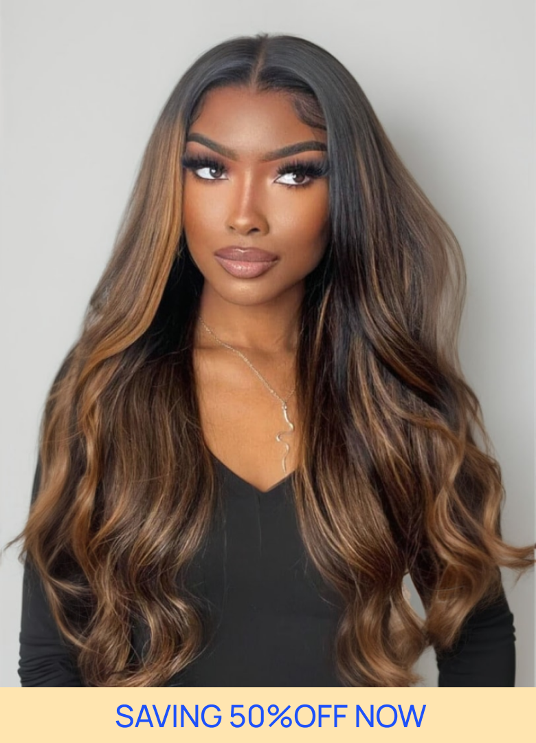 Nadula Flash Sale Body Wave Brown Highlight 13x5x0.5 T Part Lace And 7x5 Byebye Knots Lace Wig