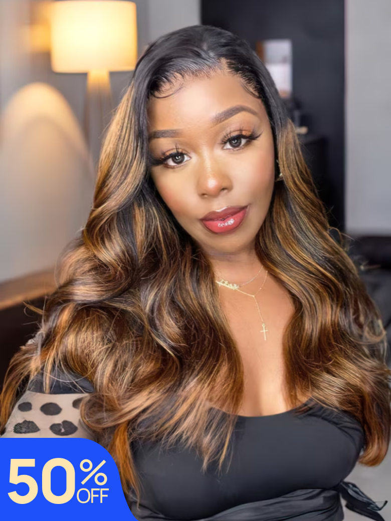 Nadula Flash Sale Body Wave Brown Highlight 13x5x0.5 T Part Lace And 7x5 Byebye Knots Lace Wig