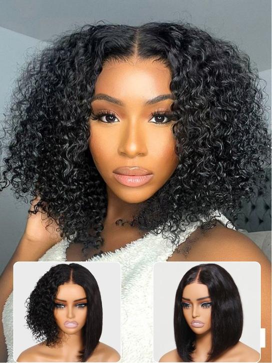 Nadula Wet And Wavy Curly Bob Wig 4x2 Pre Cut Lace Closure Wig 2 In 1