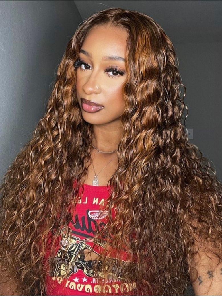 Nadula 6x4.5 Pre Cut Lace Wear Go Piano Brown Water Wave Highlight Wig Knotless