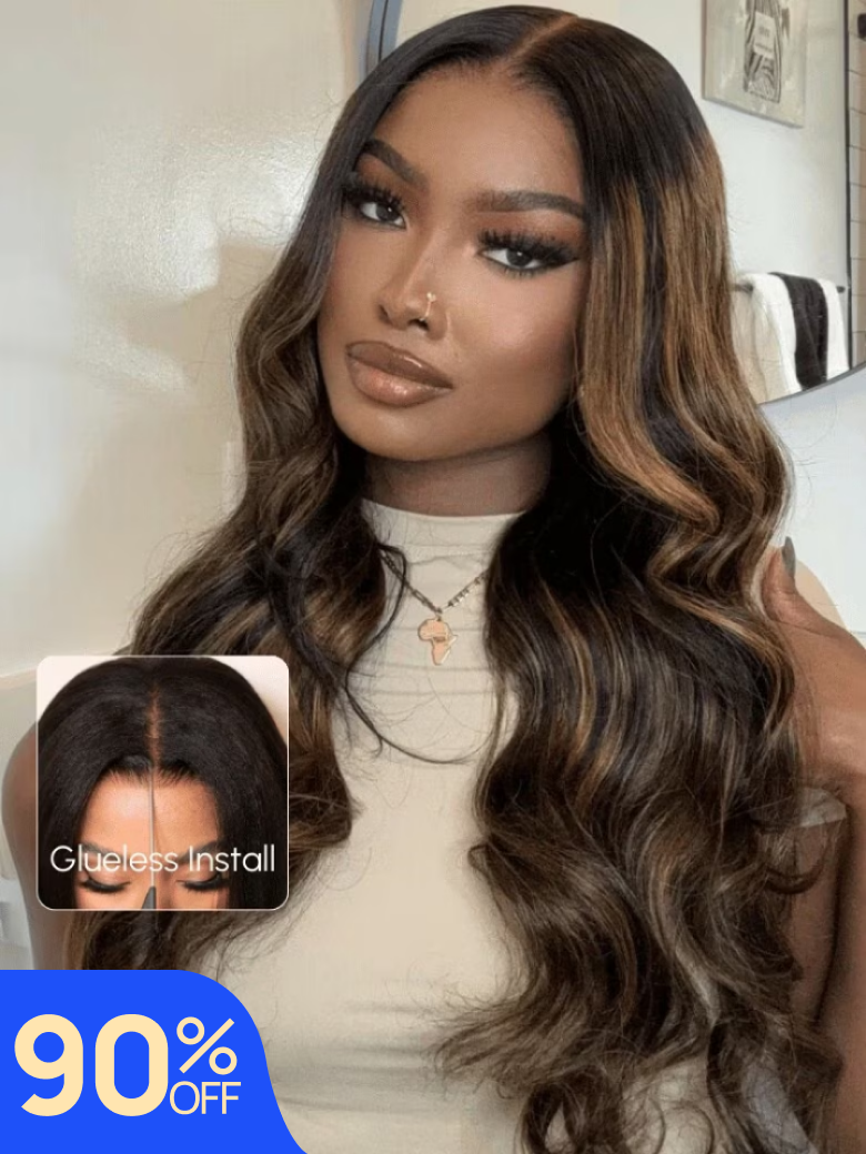 $69 Get Nadula Flash Deal Borwn Highlight Body Wave 13x1 T Part and 7x5 Byebye Knots Human Hair Wig