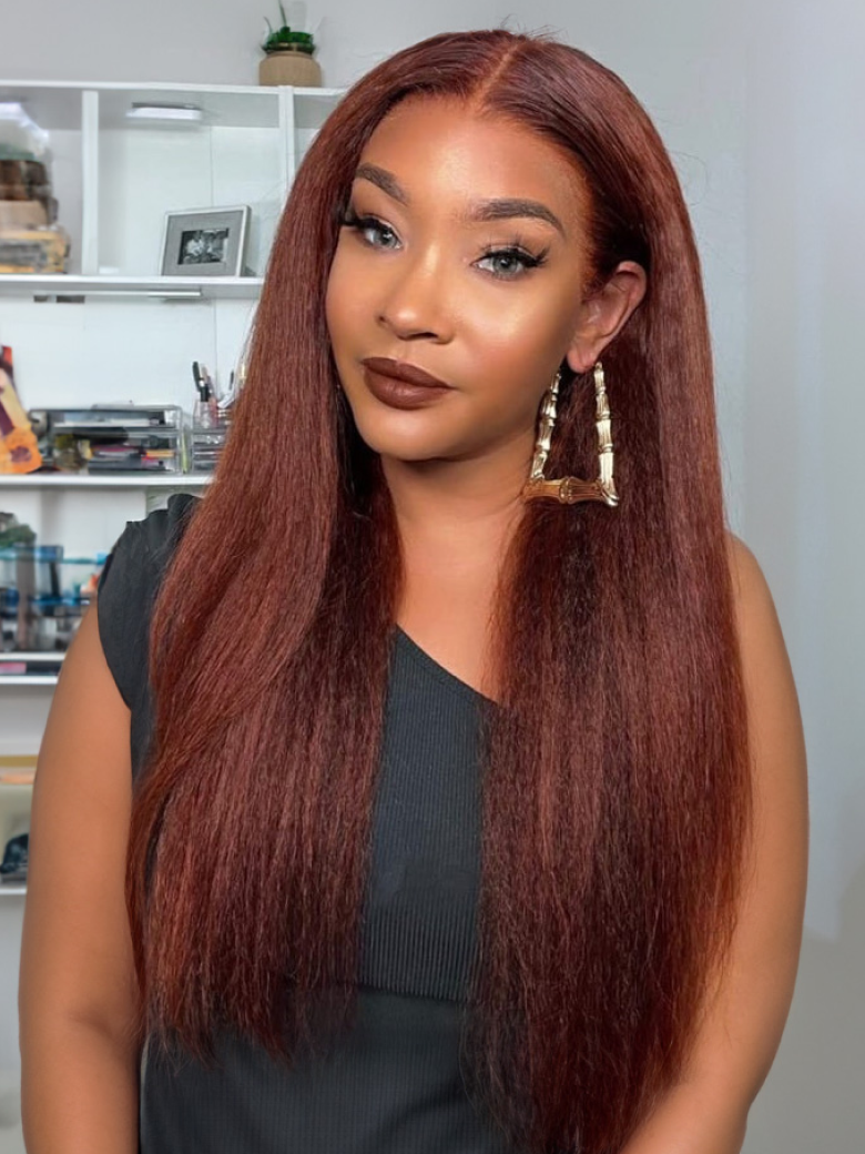 Nadula Flash Sale T Part Wig Reddish Brown Kinky Straight Wig Affordable 4C Perfectly Human Hair ...