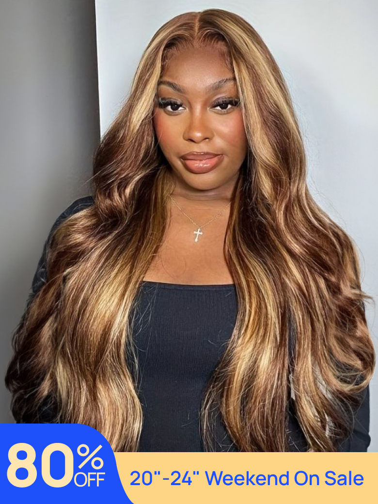 Nadula Flash Sale Body Wave Honey Blonde Highlight Color Wig 7x5 Pre-Bleached Lace Wig And 6x4.5 ...