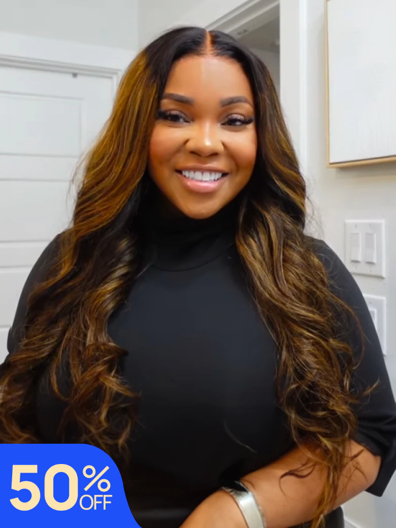 Nadula Flash Sale Brown Highlight Body Wave 7x5 Byebye Knots Invisible Lace Human Hair Wigs