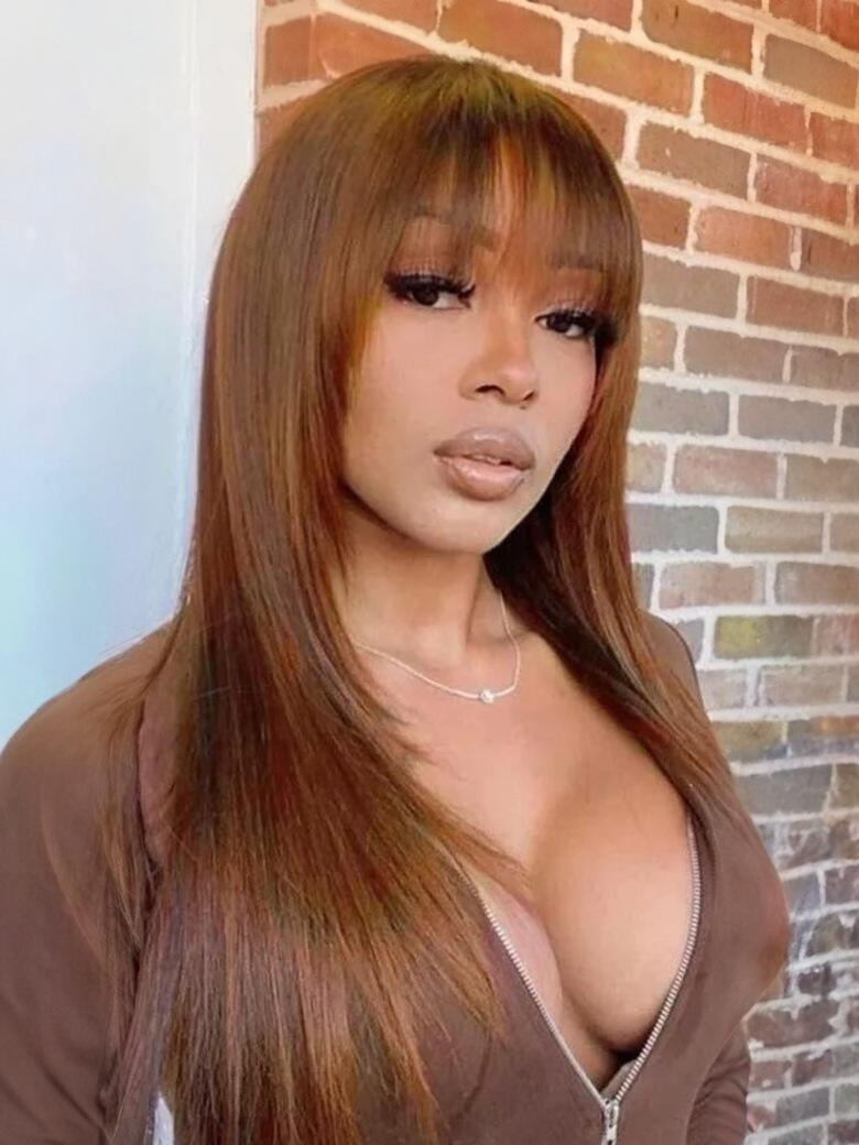 Nadula Flash Sale Bone Straight Dark Brown #4 Color Wig With Fringe Bangs 100% Human Hair Wig ...