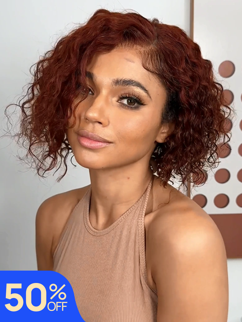 Nadula Flash Sale 7*5 Bye Bye Knots Jerry Curly Hair Wig Autumn Reddish Brown Color Glueless ...