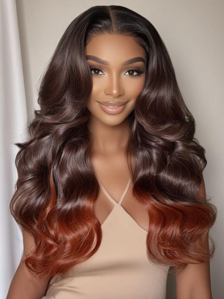 Nadula 13x4 Red-Brown With Orangey Highlights Wig Long Wavy With ...